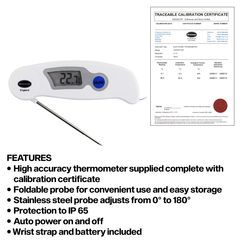 THERM-cert, pre-calibrated folding probe thermometer | Brannan