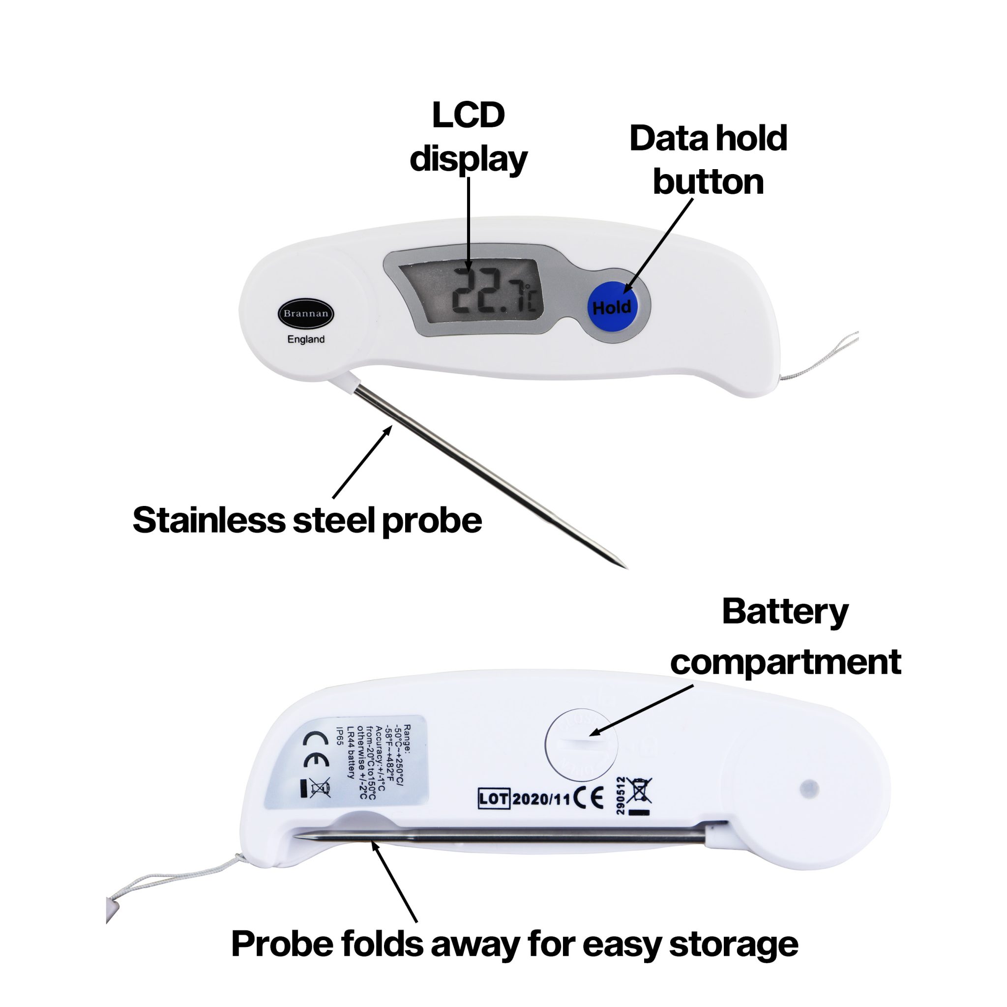 THERM-cert, pre-calibrated folding probe thermometer | Brannan